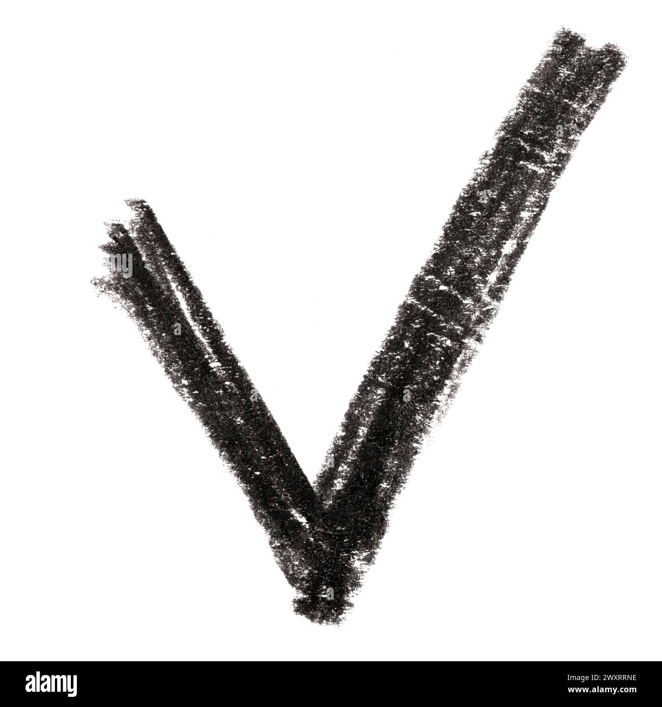 A black pencil sketch of a check mark symbol isolated on a white ...