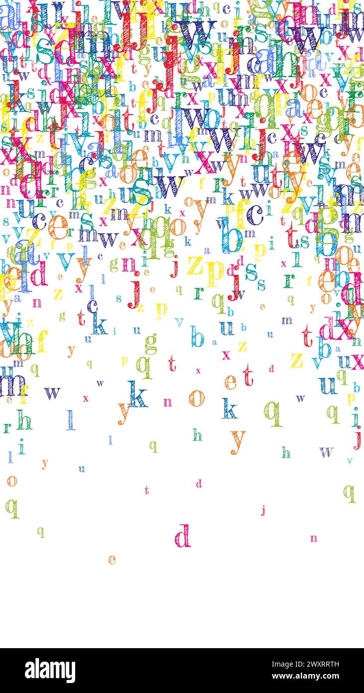 Falling letters of English language. Colorful childish flying ...