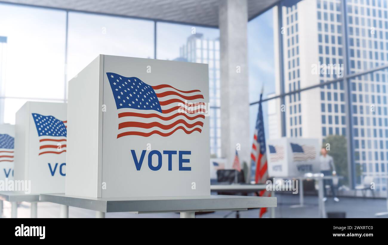 Elections Day In Big City Concept. Modern Polling Place with Voting ...