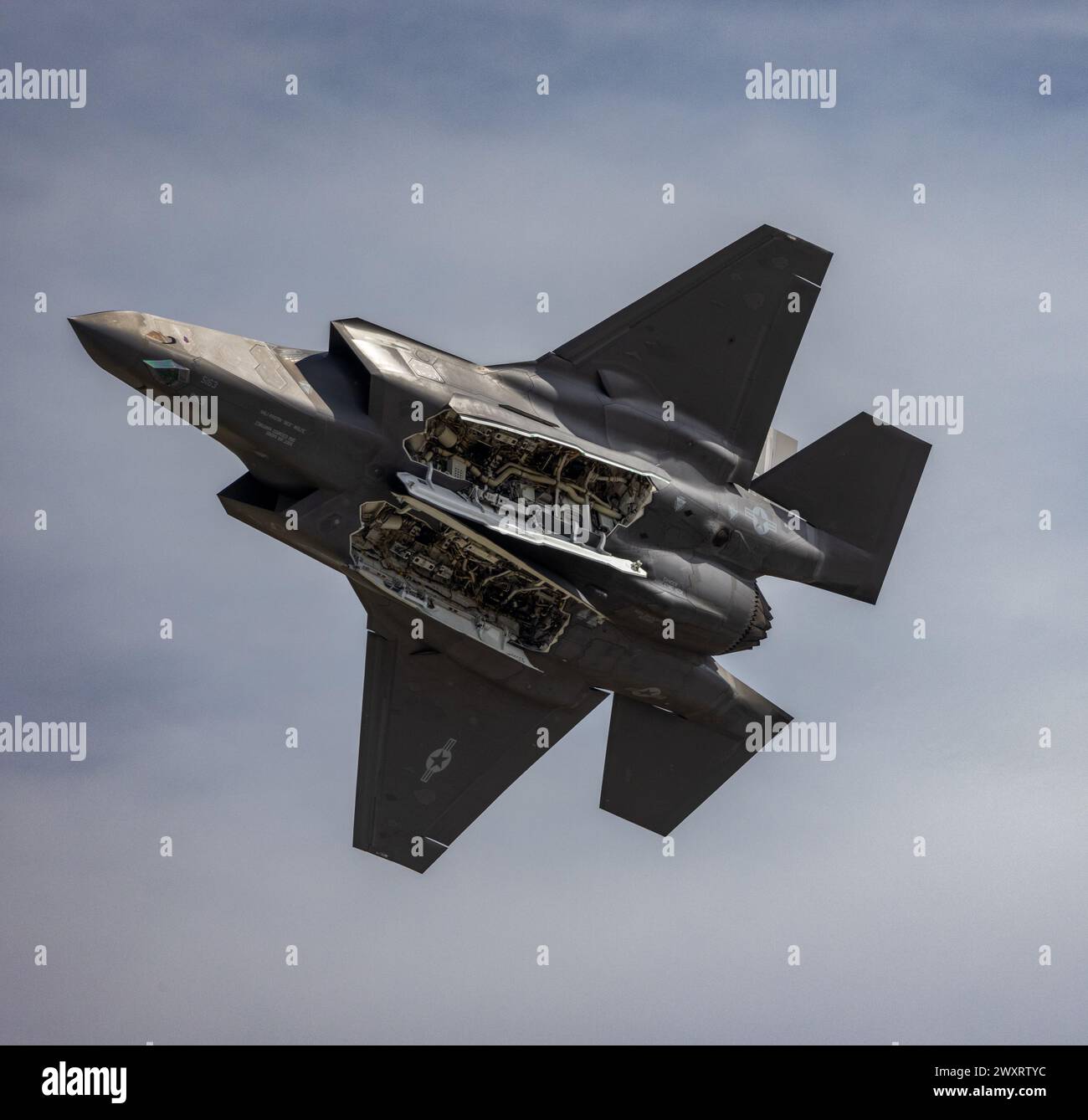 A United States Air Force F-35 performing during a demonstration at an ...