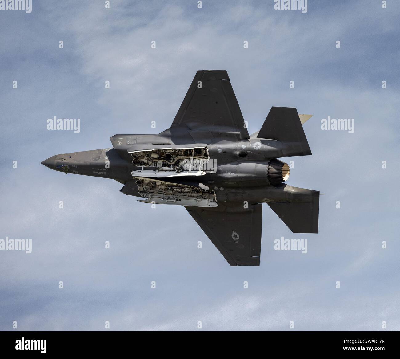 A United States Air Force F-35 performing during a demonstration at an ...