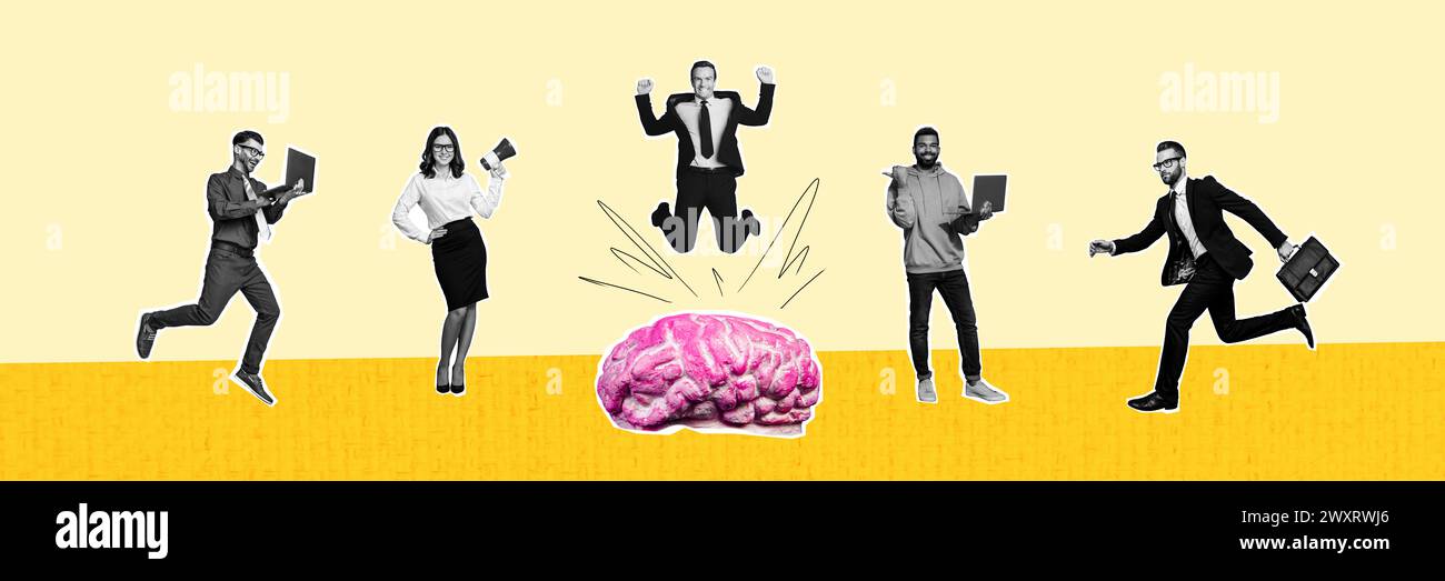 Creative panoramic collage businesspeople teamwork coworkers formalwear ...