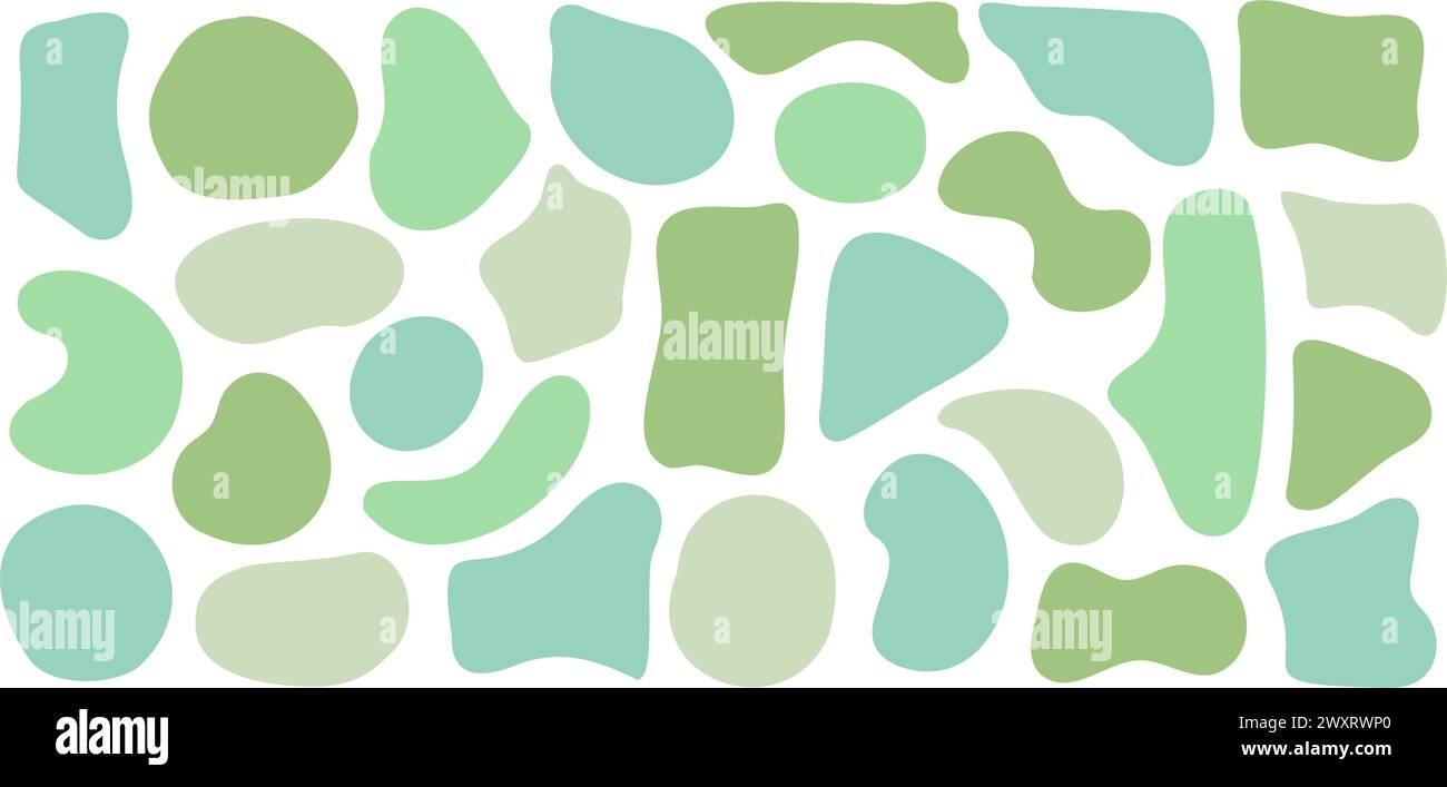 Set of organic irregular blob shapes. Green random deform spot fluid circle Isolated on white ...