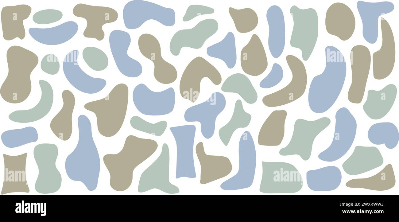 Set Of Organic Irregular Blob Shapes Blue Random Deform Spot Fluid Circle Isolated On White