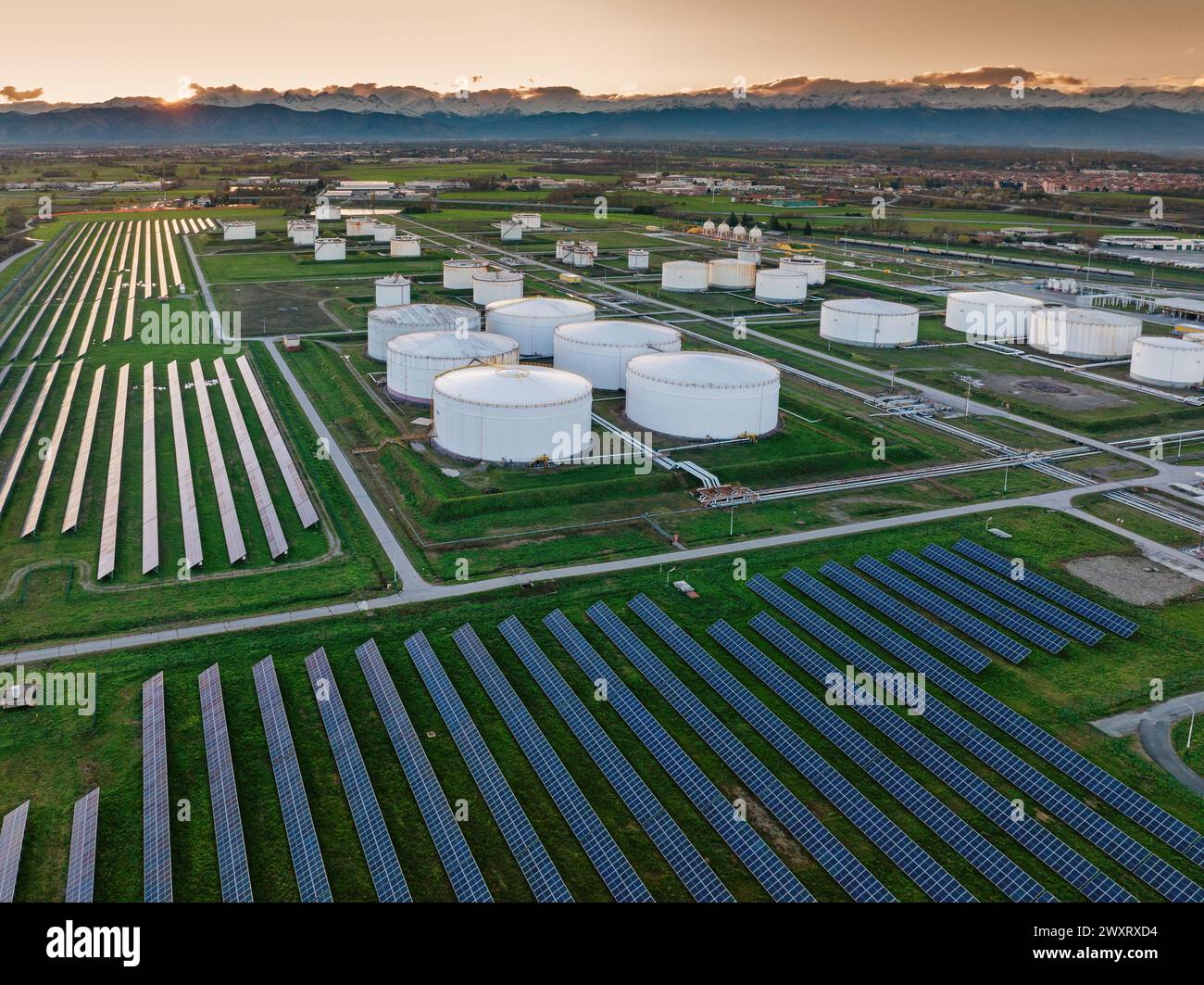 Drone Aerial View power station producing clean, sustainable solar ...