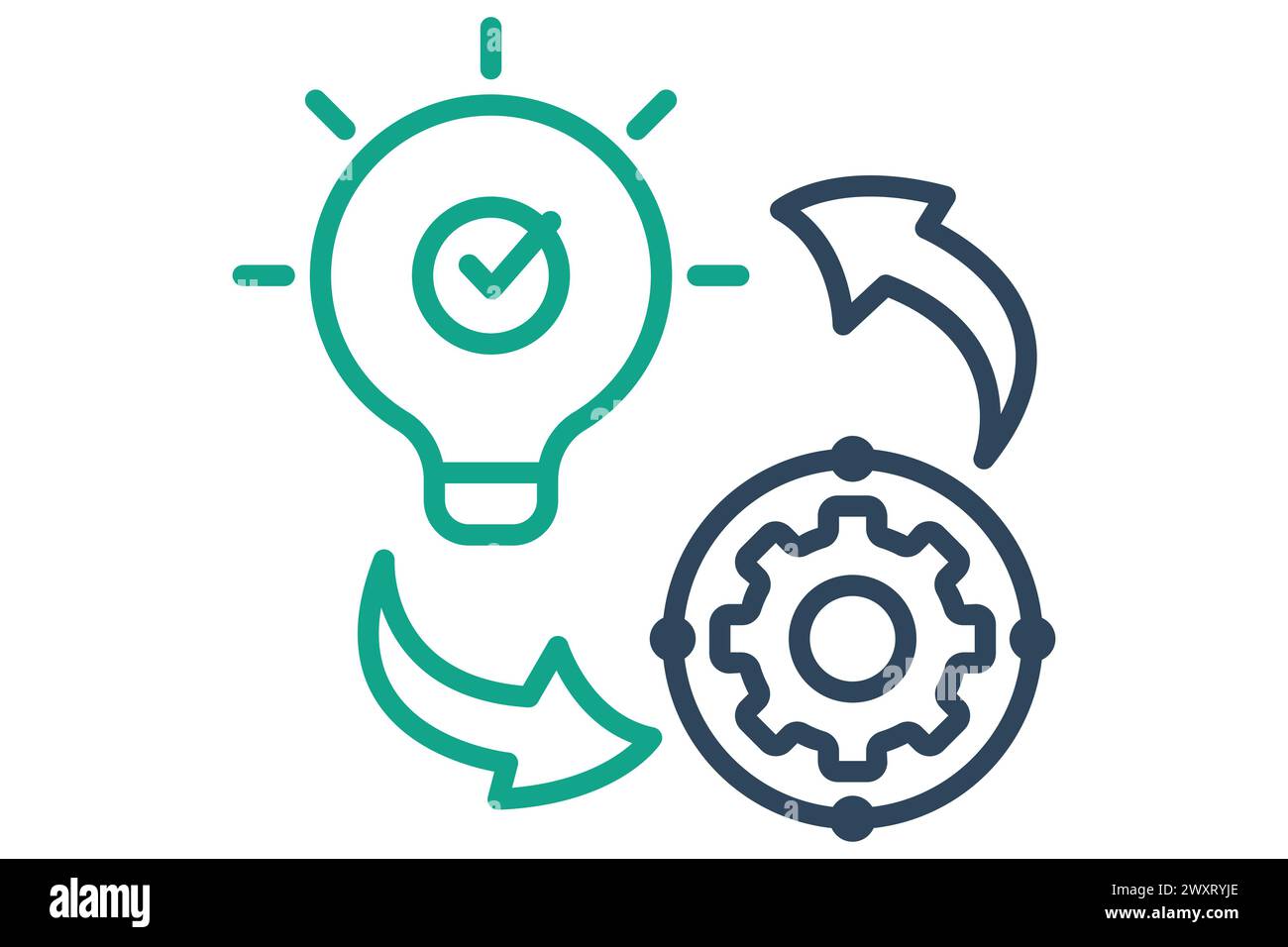 implementation icon. light bulb with gear and arrow. icon related to ...