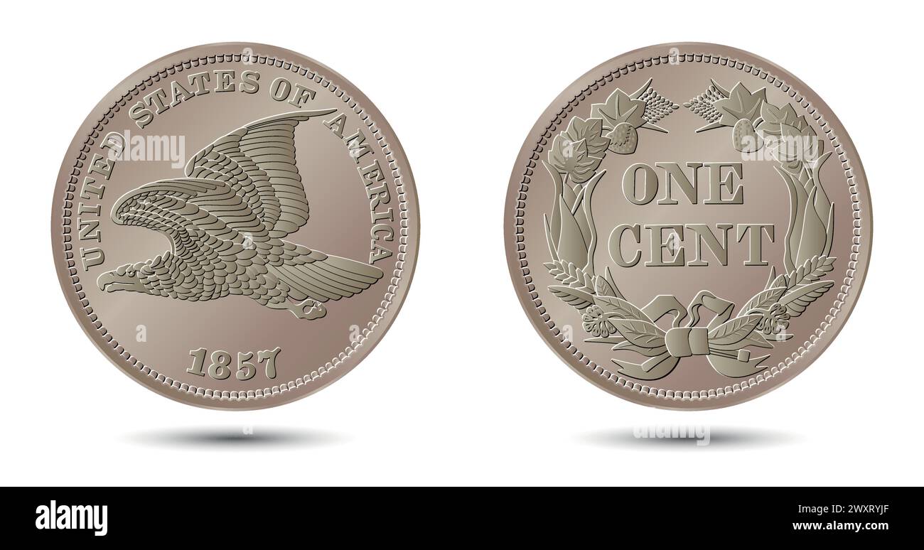 Vector American money, one cent coin, 1857. Vector illustration Stock ...