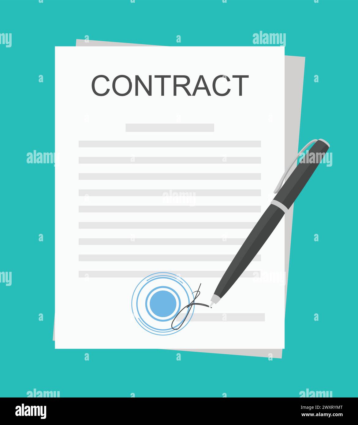 Signed business contract agreement on desk. Contract with pen icon ...