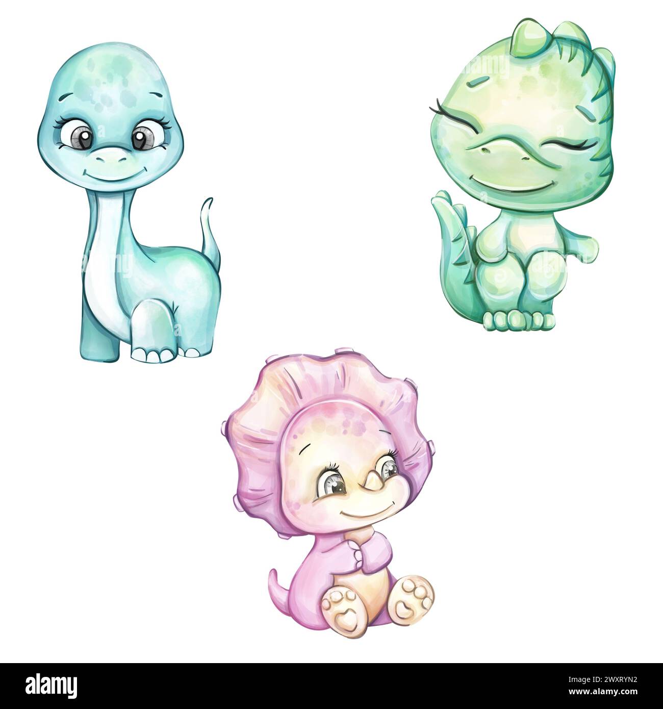 Watercolor dinosaurus from pastel color. Cartoon clip art. Cut out ...
