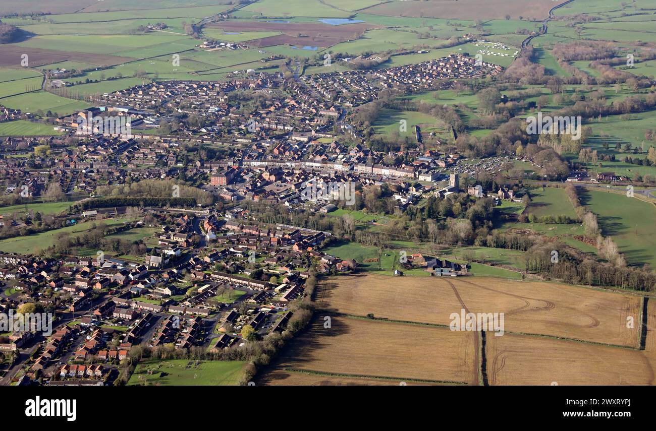 aerial view of Bedale market town in North Yorkshire with Aiskew in the ...