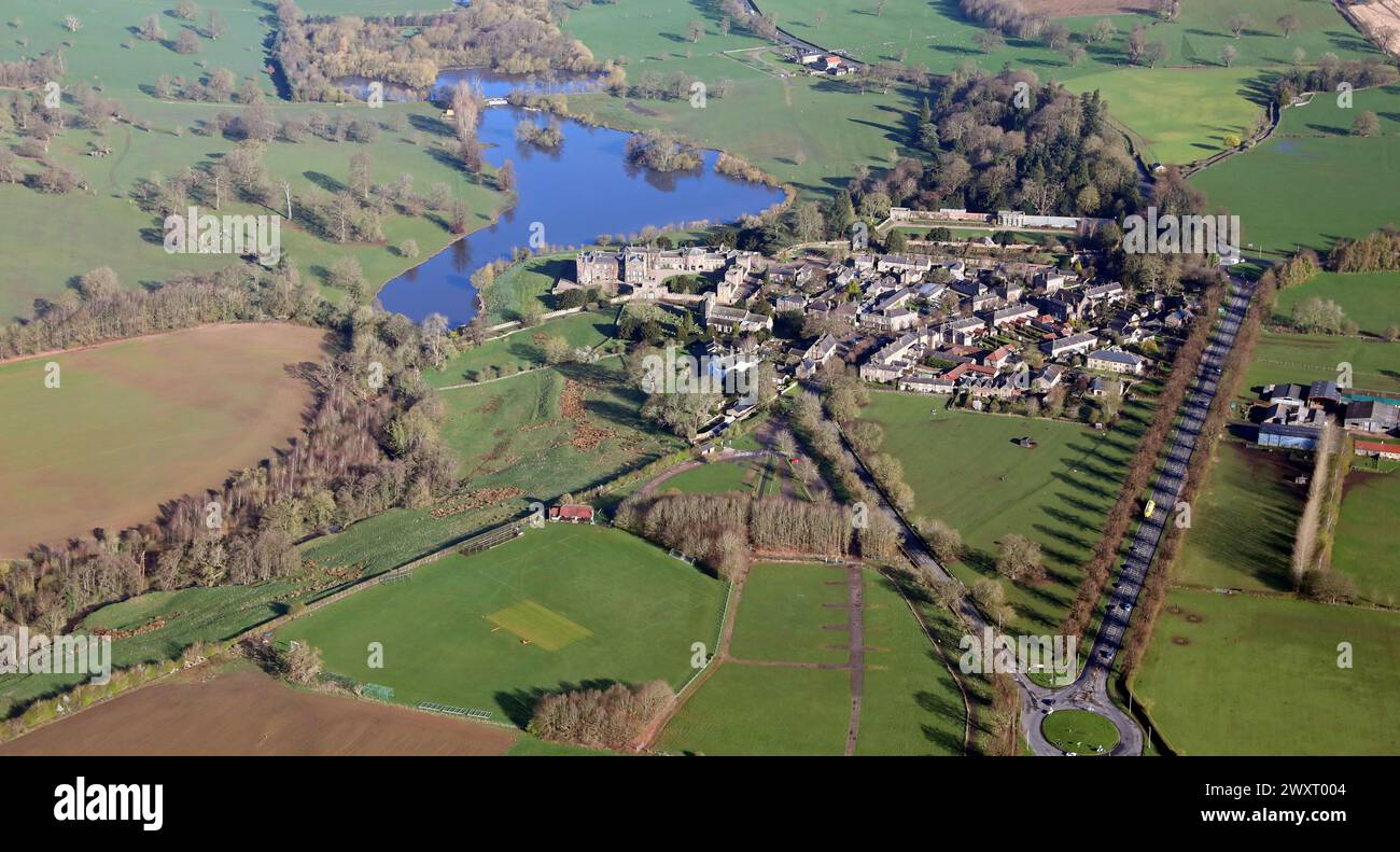 aerial view of Ripley village near Harrogate, with Ripley Castle and ...