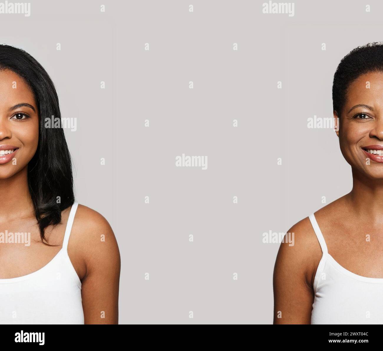 Beautiful woman. Young and senior female faces. Aging, cosmetology ...