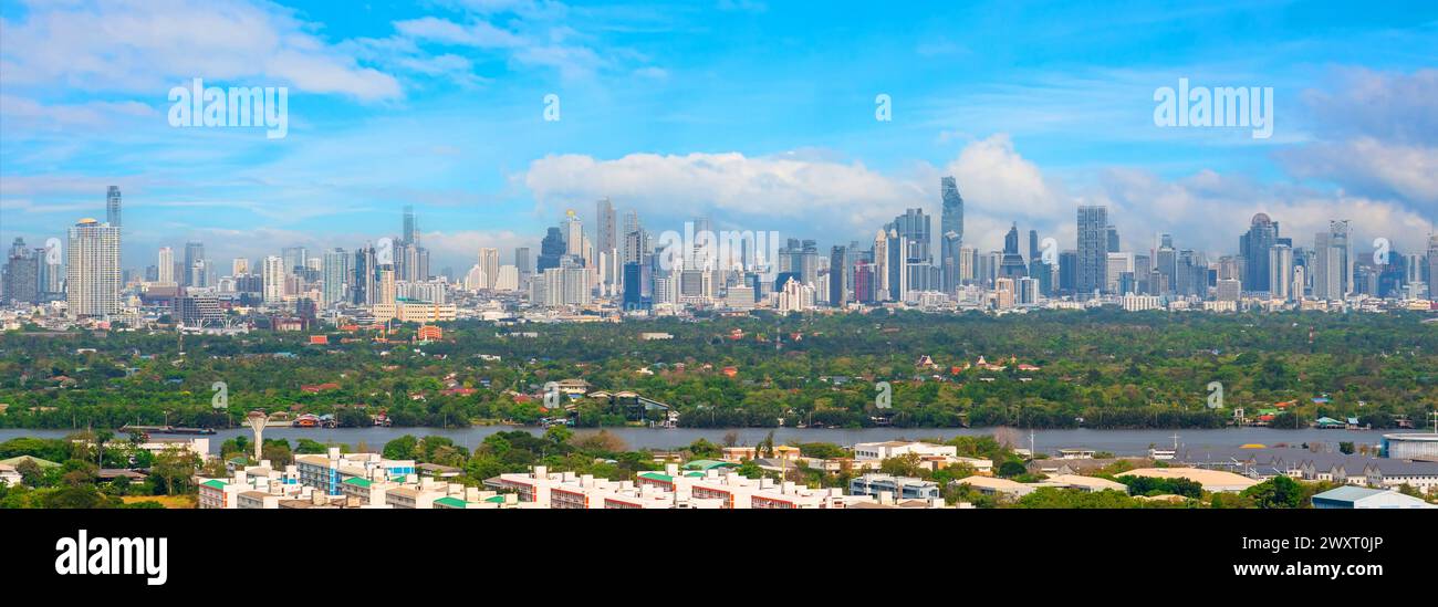 Panoramic view of actively developing area metropolis with large ...