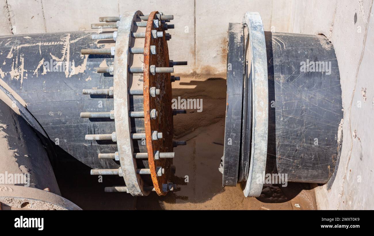 Open Exposed Pipeline Underground station of Steel Piece Union Join ...