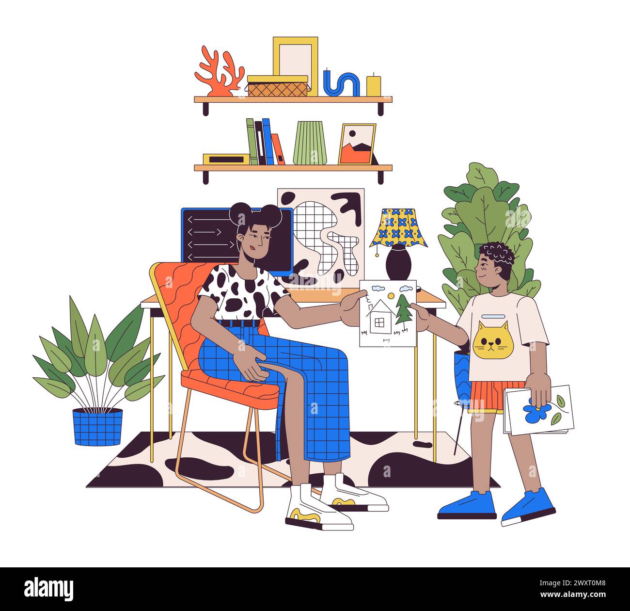 Being able to be present for your family line cartoon flat illustration ...