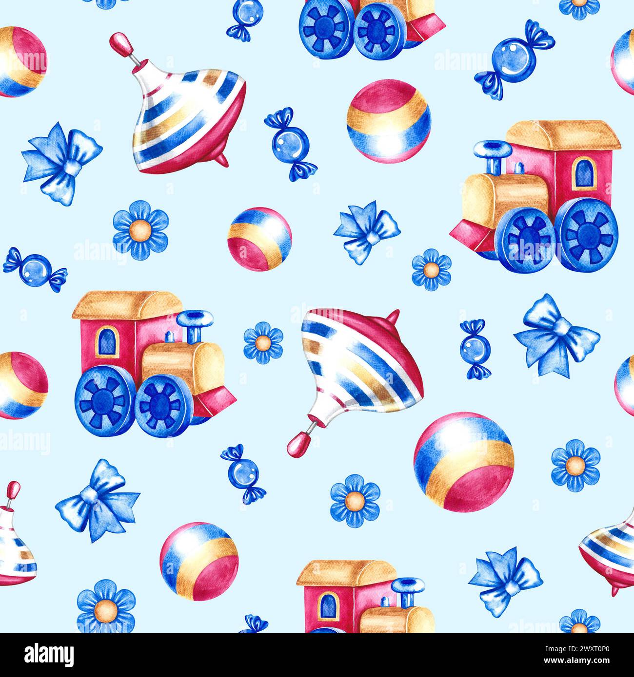 Seamless pattern with children's toys. children's trains, tops and ...