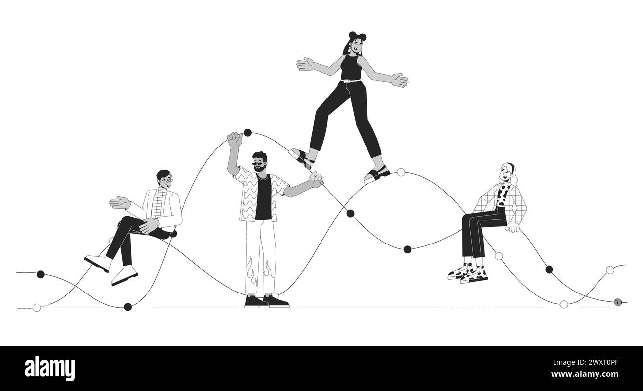 Trends graph people black and white 2D illustration concept Stock ...