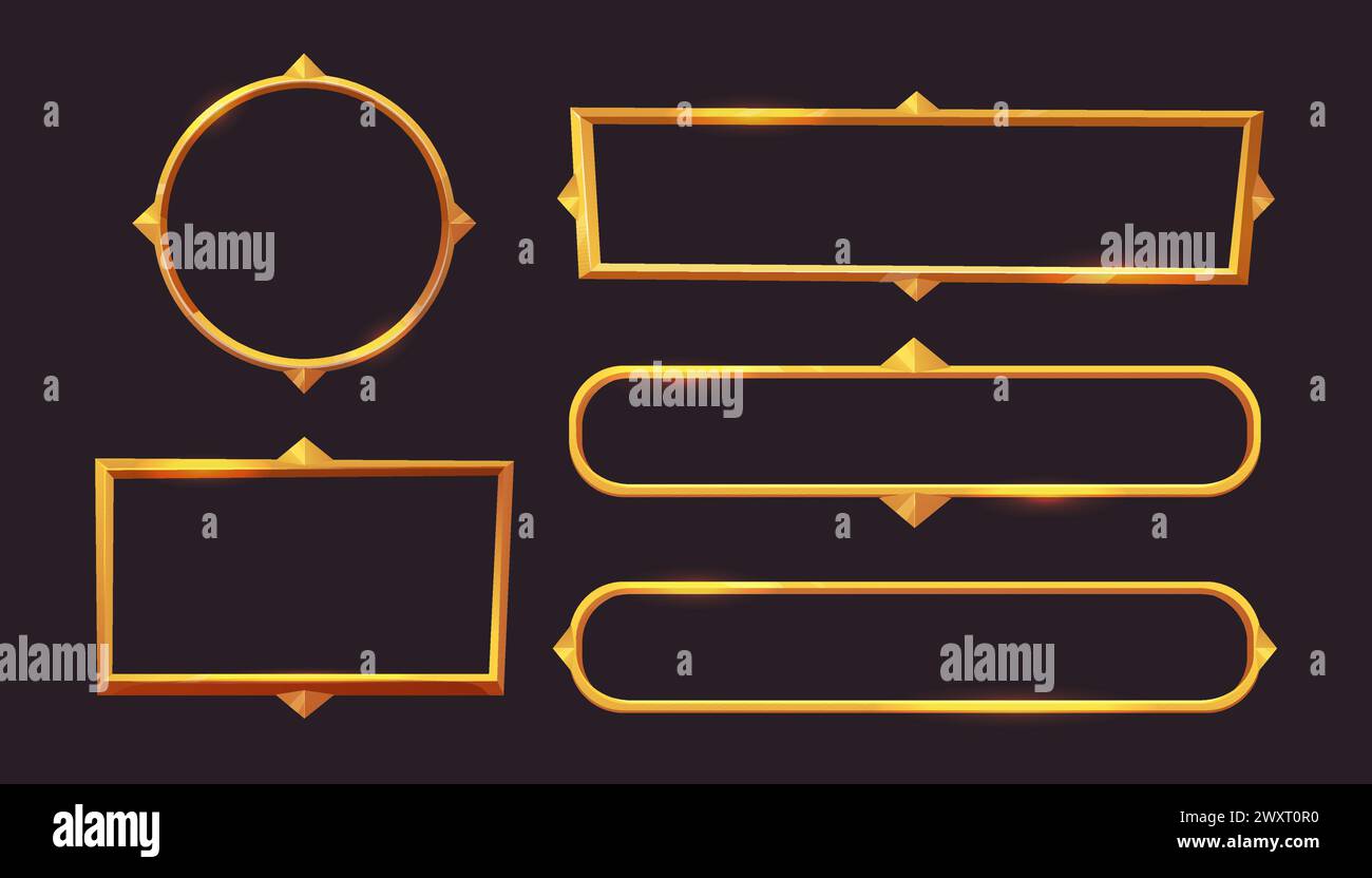 Set Golden fantasy frame menu, game inrerface panel isolated on dark ...