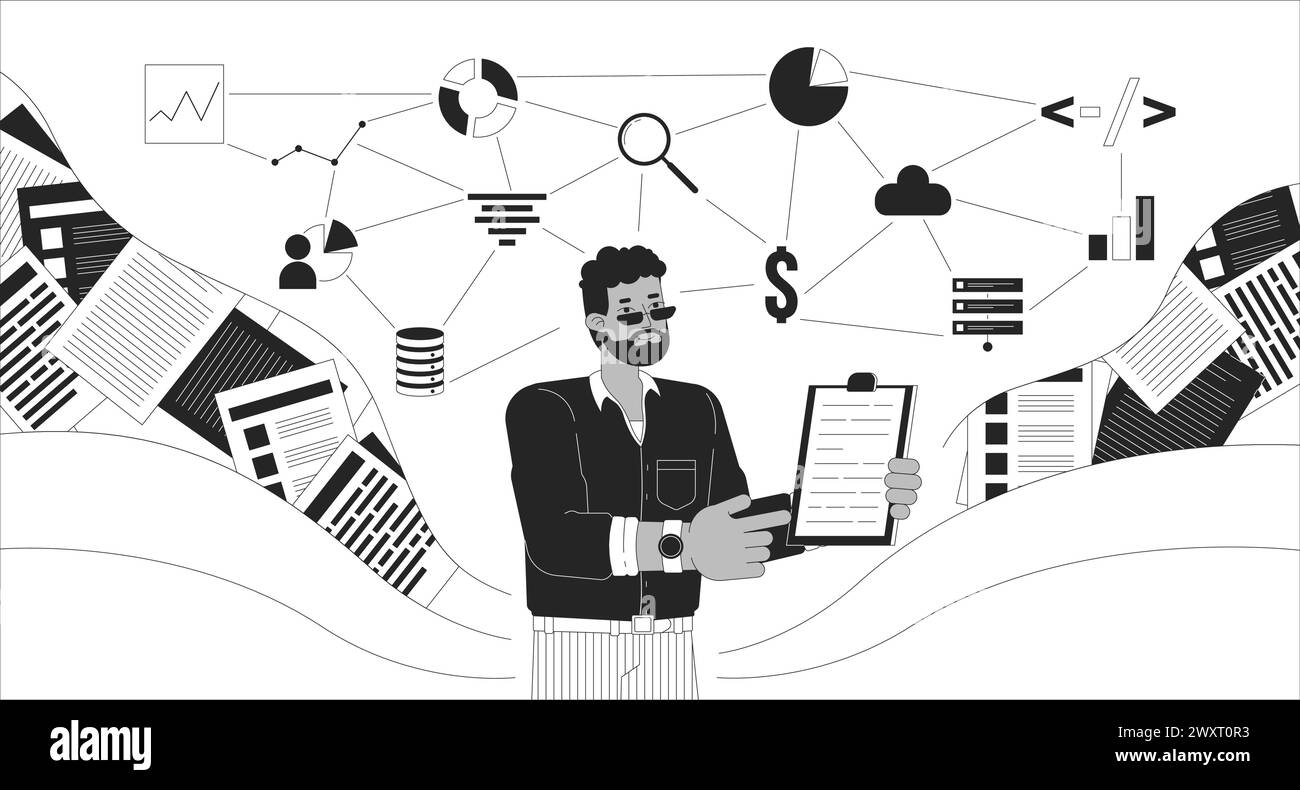 Data analyst skills black and white 2D illustration concept Stock ... Data analyst skills black and white 2D illustration concept Stock ...