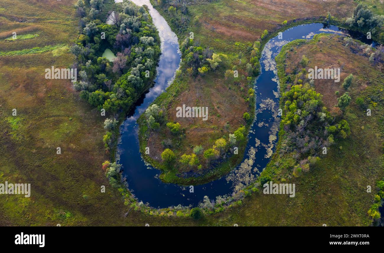 Curving River Beauty: Top View of the Meandering Watercourse Stock ...