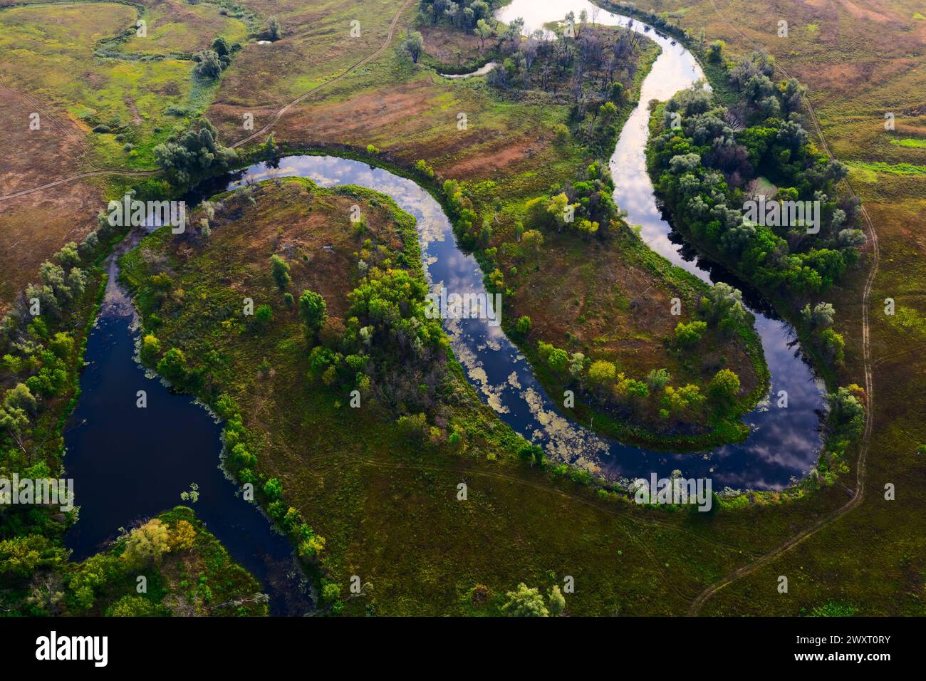 Ribbon of Life: Overhead Perspective of the Winding River's Flow Stock ...