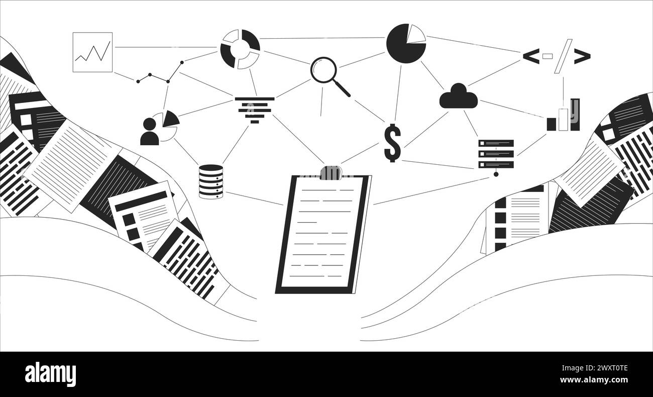 Database management black and white 2D illustration concept Stock ...