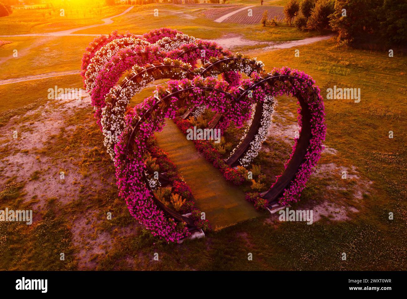 Blossoming Heart: Floral Arch in the Shape of Affection Stock Photo - Alamy