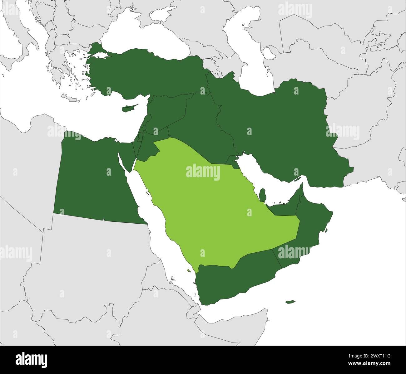 Light green map of SAUDI ARABIA inside highlighted dark green map of ...