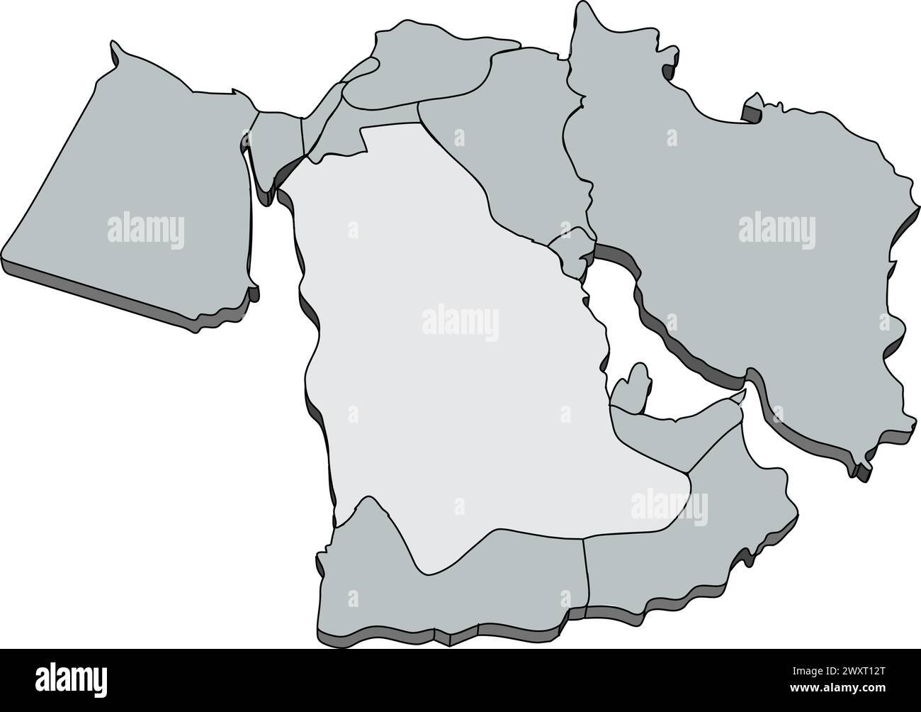 Silver map of SAUDI ARABIA inside dark gray map of the Middle East ...