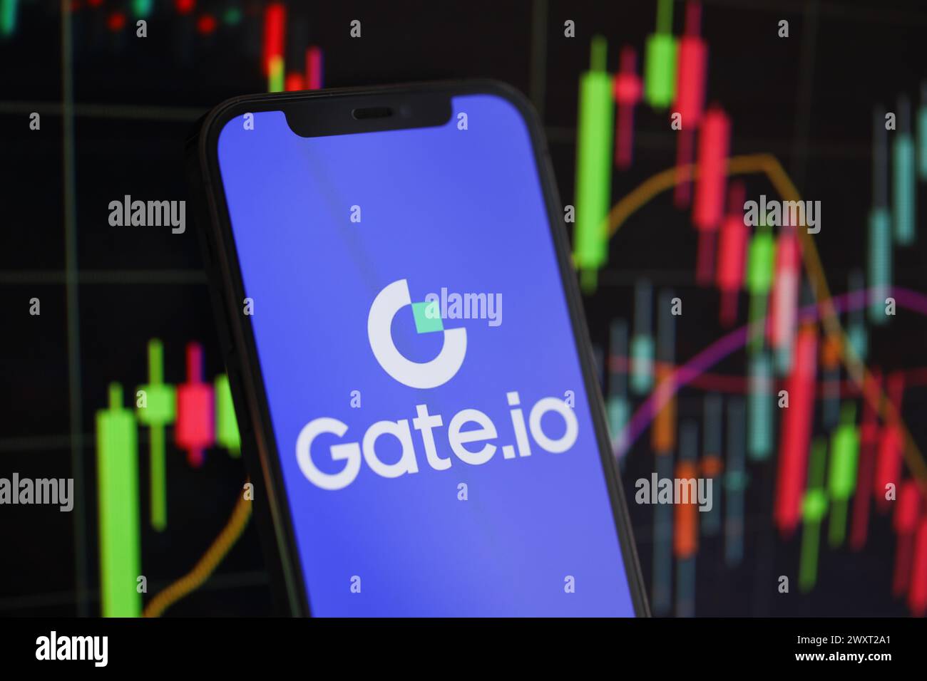 KYIV, UKRAINE - MARCH 15, 2024 Gate.io logo on iPhone display screen ...