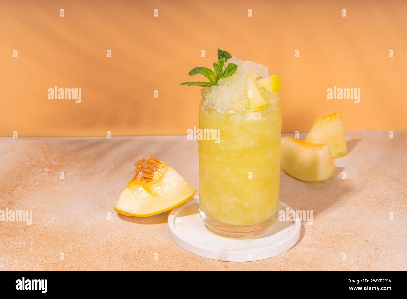 Melon slushie cocktail, Sweet summer refreshing crushed ice slush mocktail with melon juice ...