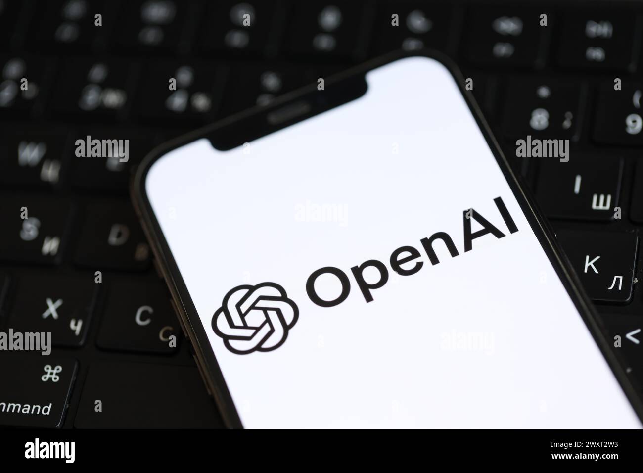 KYIV, UKRAINE - MARCH 17, 2024 OpenAI logo on iPhone display screen and ...