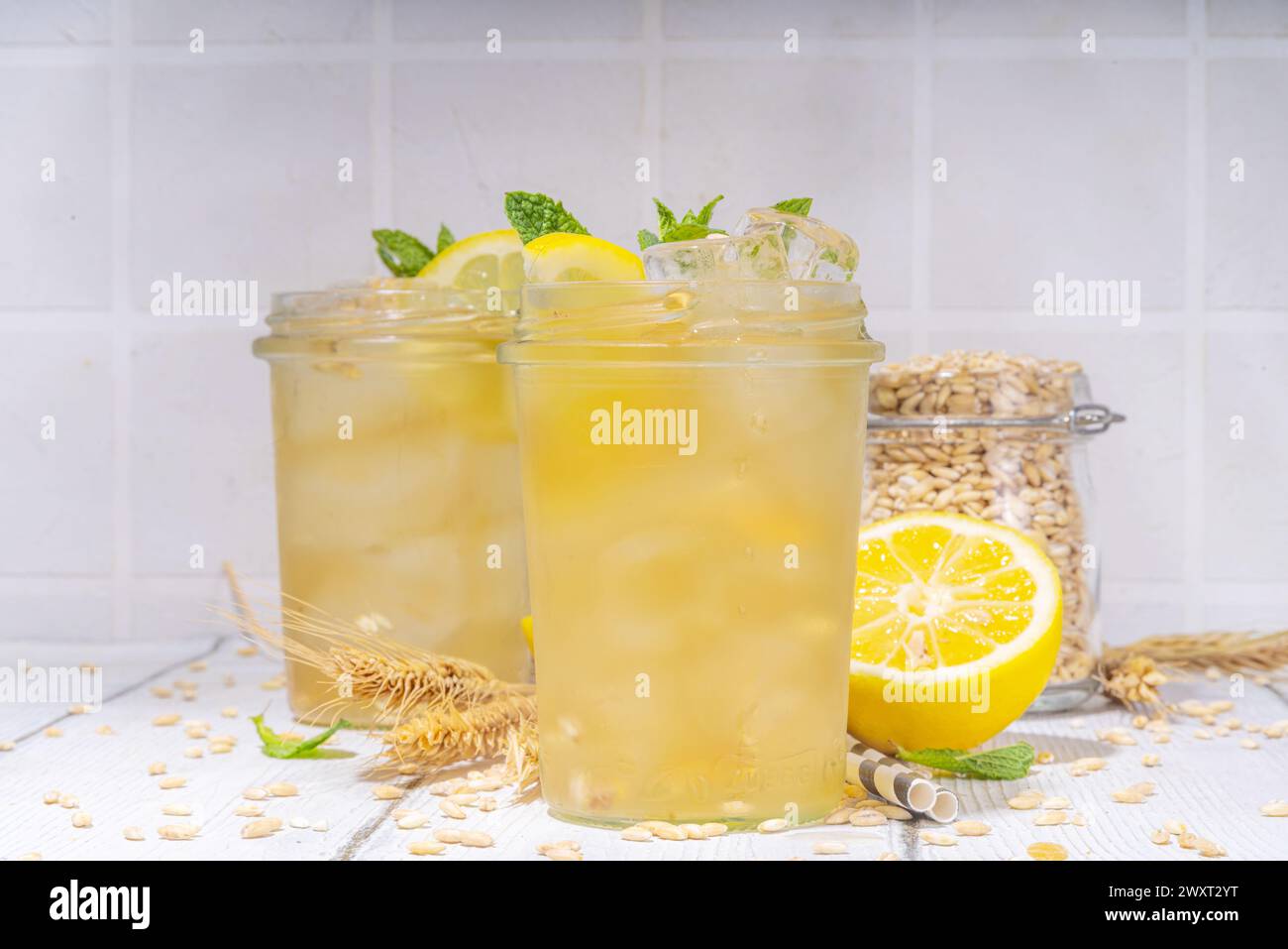 Barley orzo lemonade, alternative trendy sour cold drink with barley ...