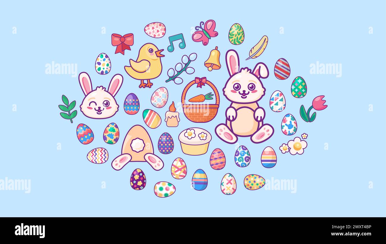 Vector Cartoon Happy Easter Set. Spring time isolated elements Stock ...