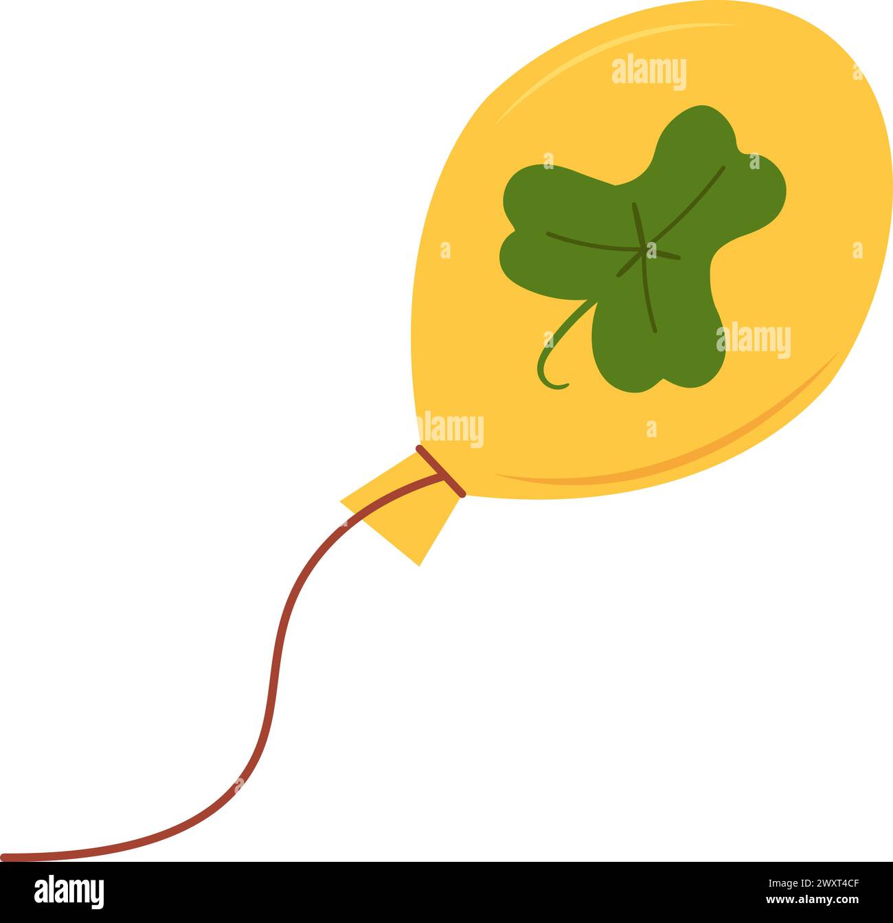 Flying yellow balloon decorated with three leaf clover symbol ...