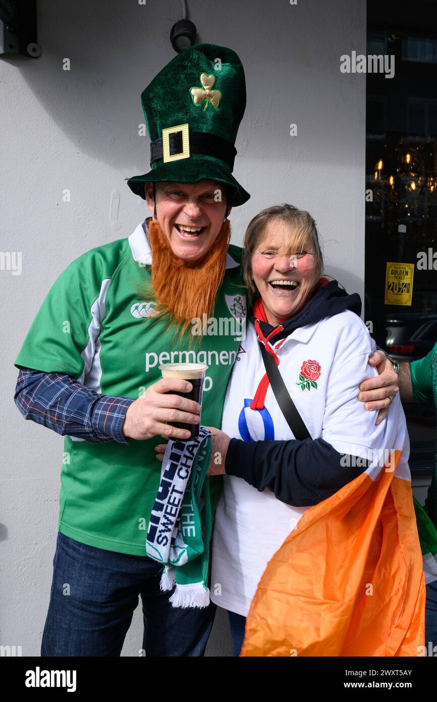 9th March 2024, London, UK: Irish and English rugby fans congregate in ...