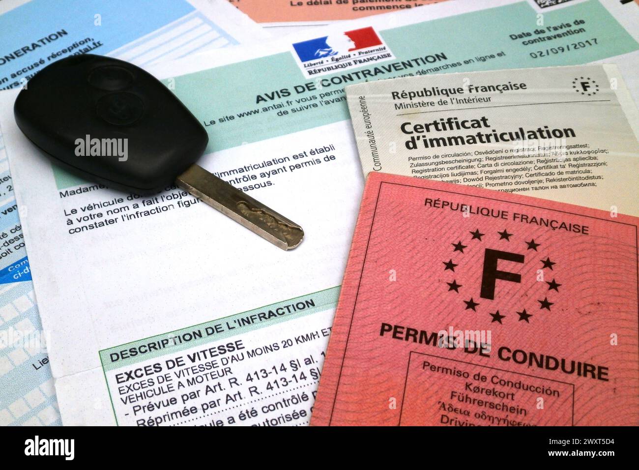 A french driver's license, a vehicle registration certificate and a car ...