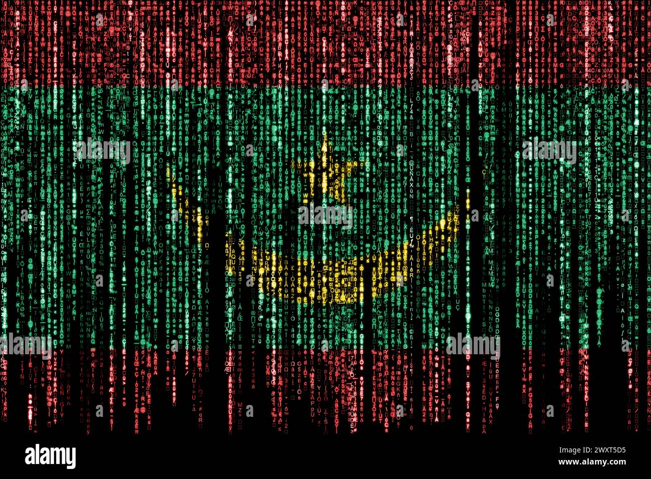 Flag of Mauritania on a computer binary codes falling from the top and fading away Stock Photo ...