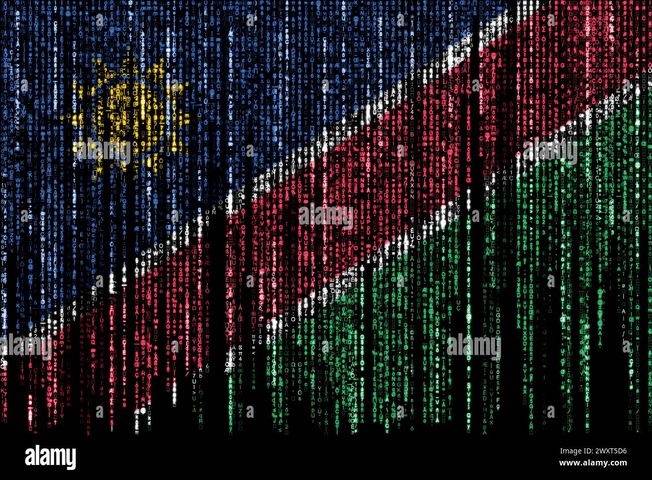 Flag of Namibia on a computer binary codes falling from the top and fading away Stock Photo - Alamy