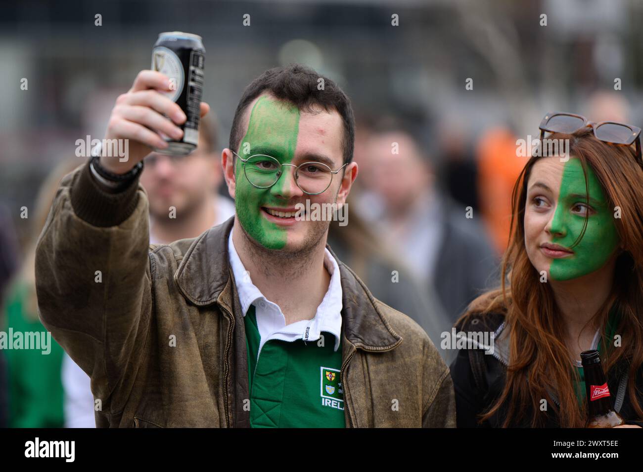 9th March 2024, London, UK: Travelling Irish rugby fans arrive at ...