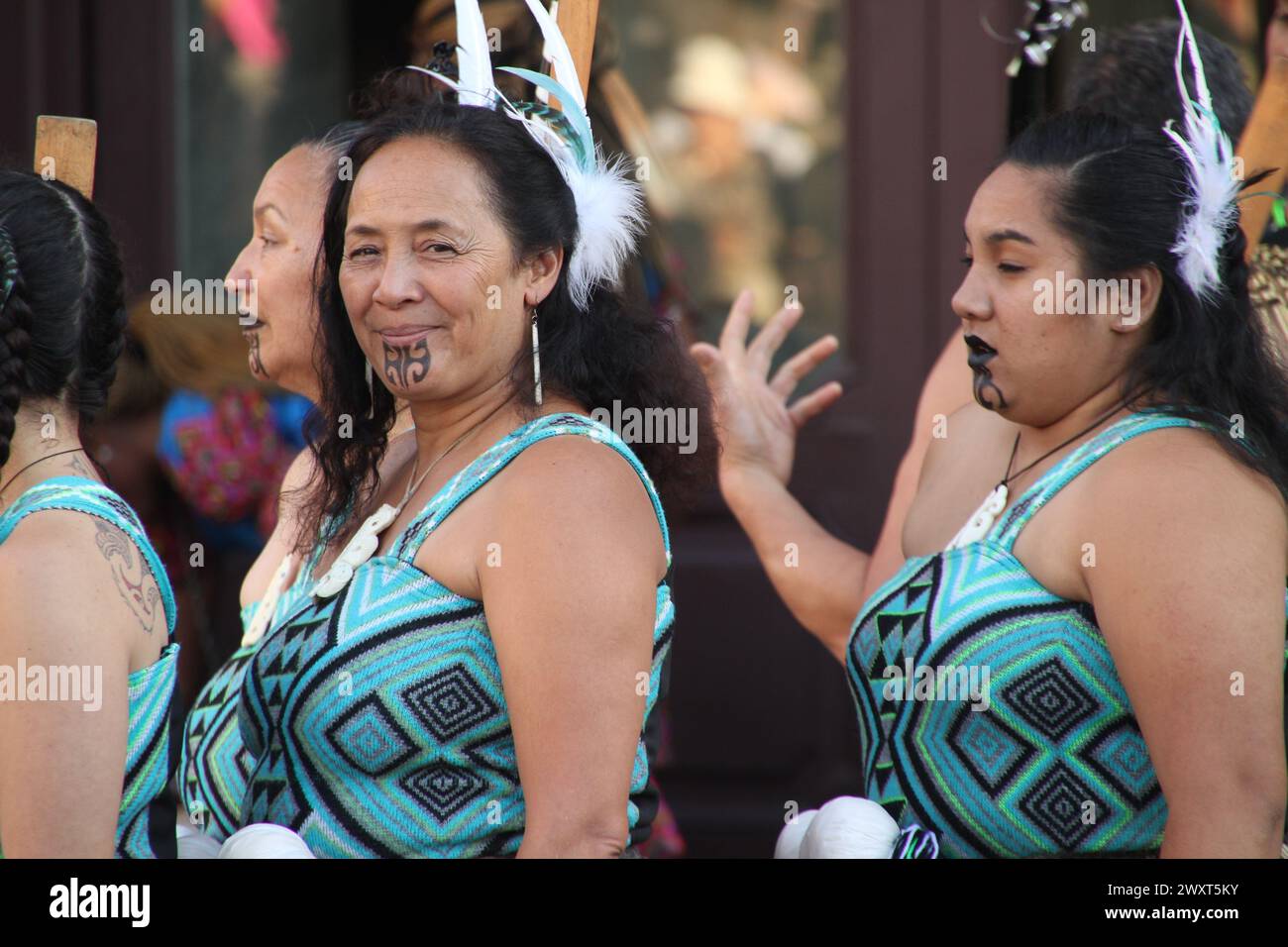A Maori folk dancer during a performance in a street festival Stock ...