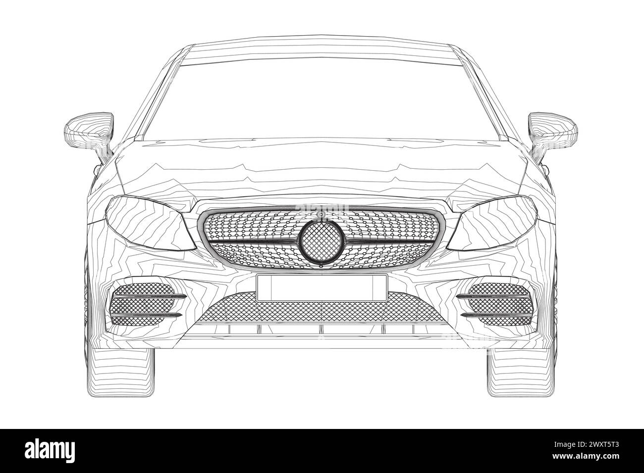 Outline of a two door modern car made of black lines isolated on a ...