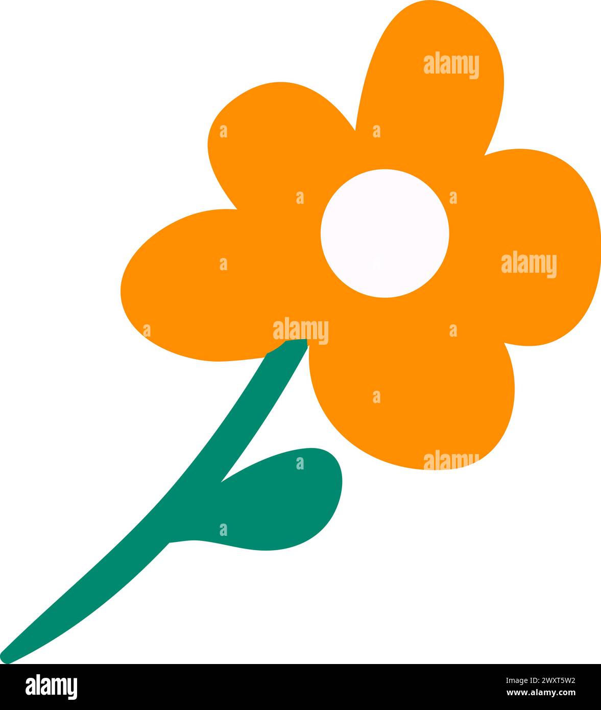 Orange spring flower drawn by child. Bright childish careless ...