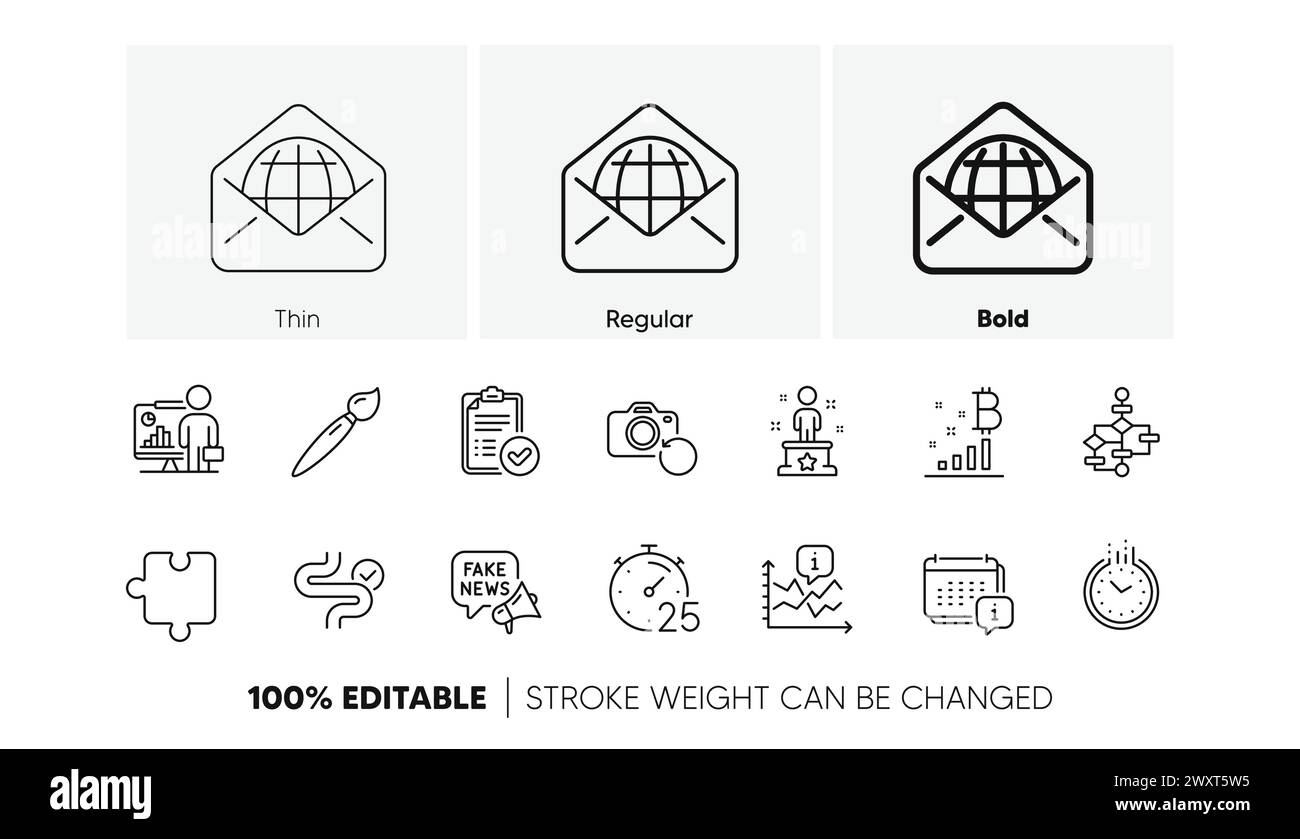 Block diagram, Fake news and Puzzle line icons. For web app, printing. Line icons. Vector Stock ...