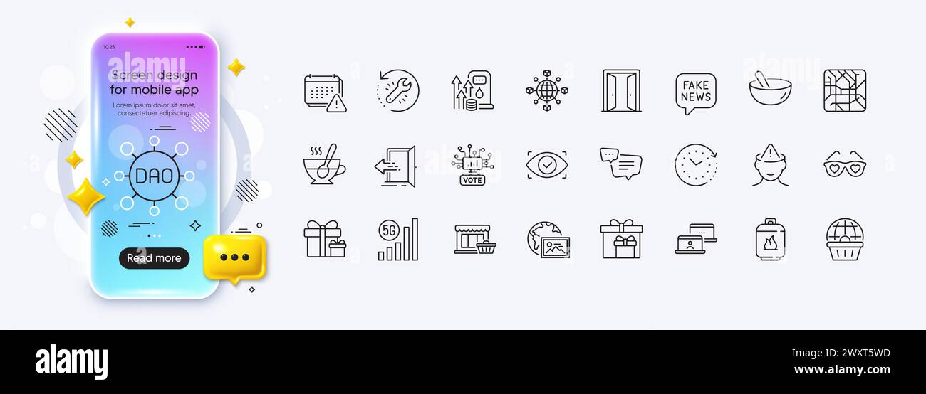 Online shopping, Marketplace and Cooking mix line icons for web app ...