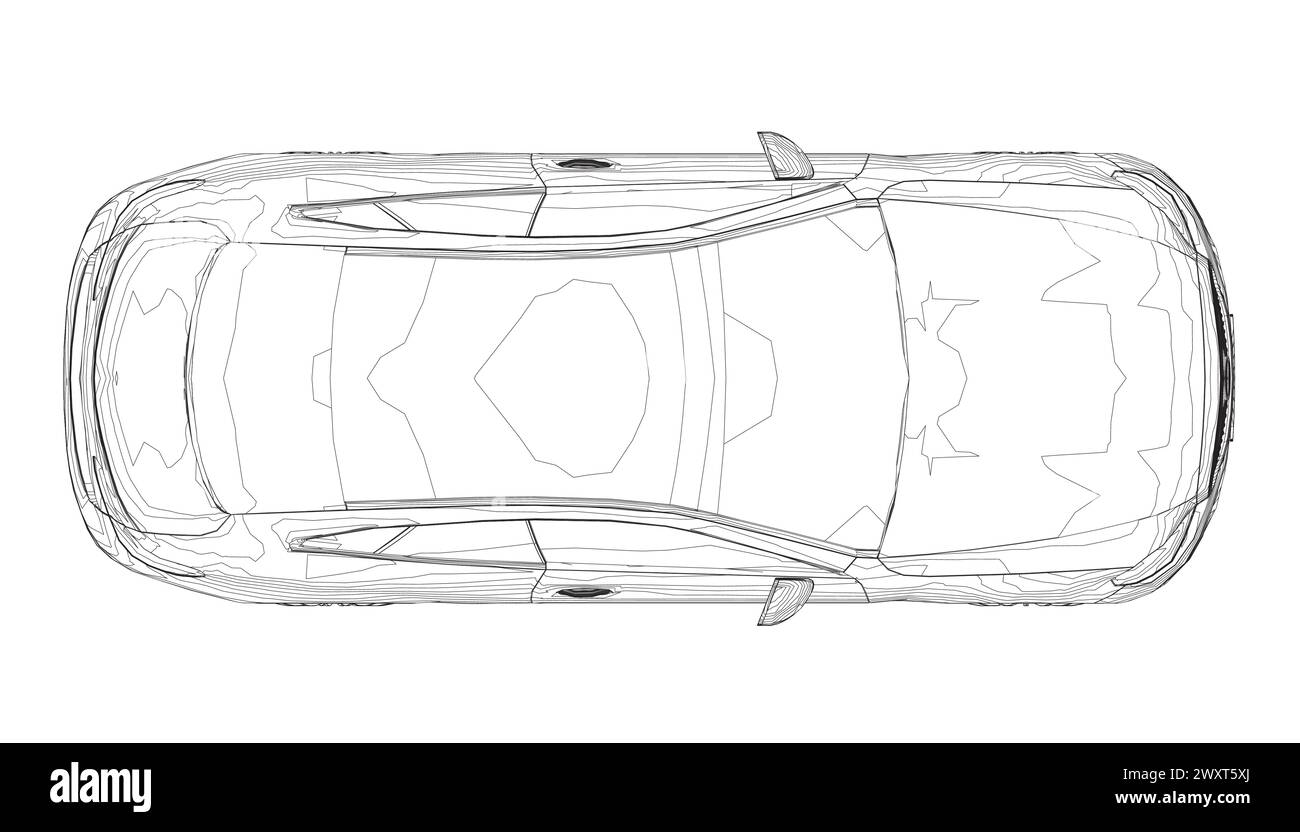 Outline of a two door modern car made of black lines isolated on a ...