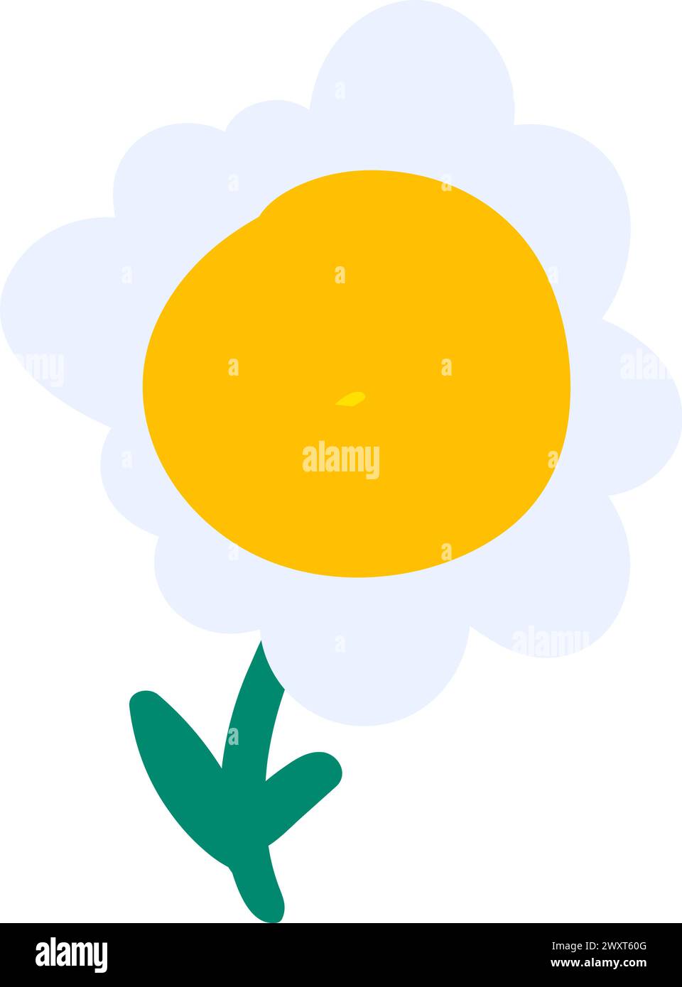 White spring daisy flower drawn by child. Bright childish careless ...