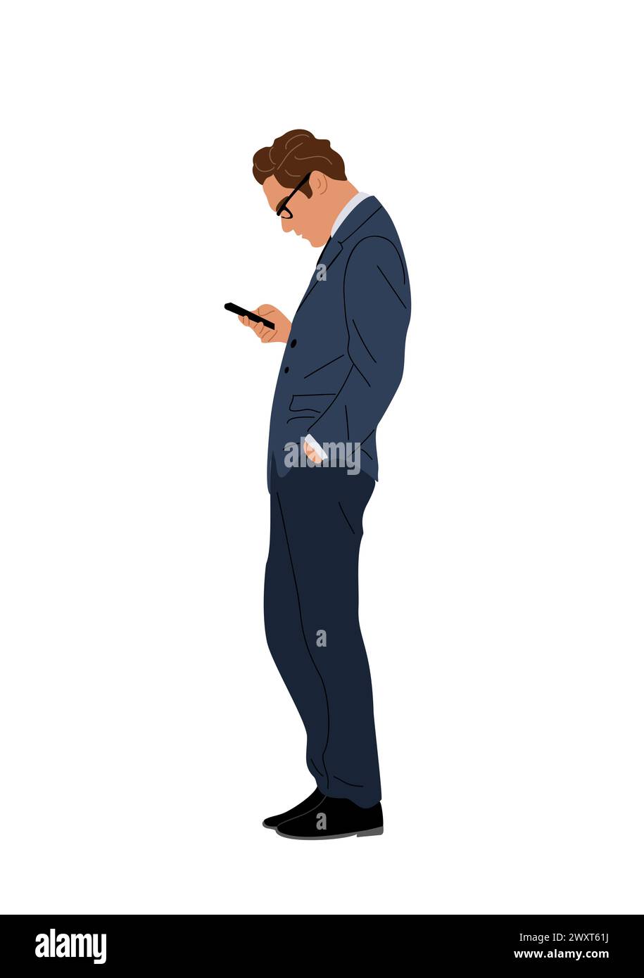Business man standing side view with mobile phone Stock Vector Image ...