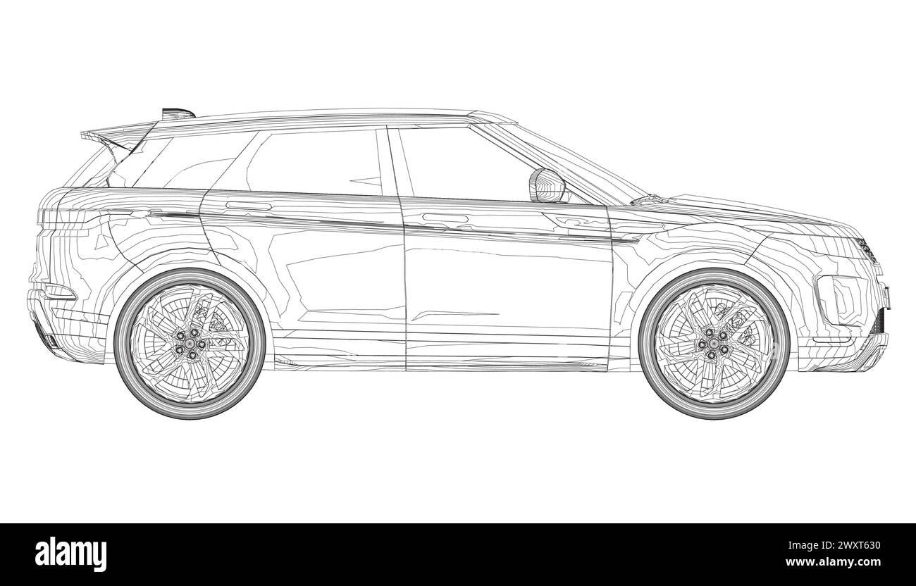 Modern SUV car outline. Side view of contour crossover vehicle isolated ...