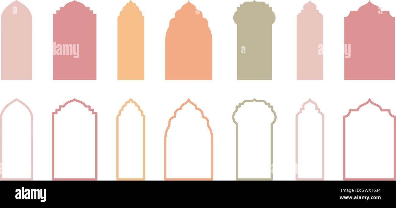 Compilation of traditional Islam window or door shapes. Set of Mosque ...